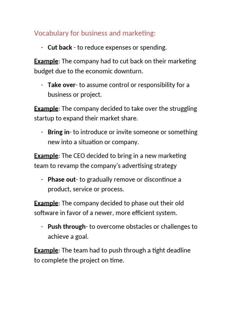 Vocabulary For Business and Marketing | PDF | False Advertising ...