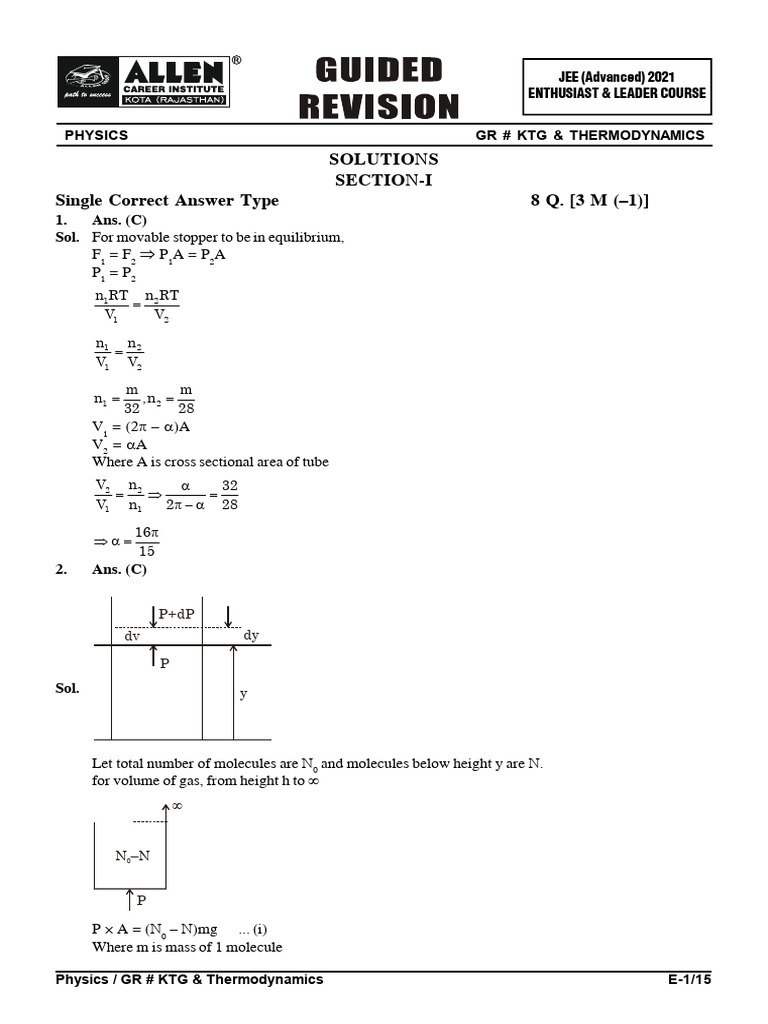 09 - GR (KTG & Thermodynamics) - Solution | PDF | Physical Quantities | Thermodynamics