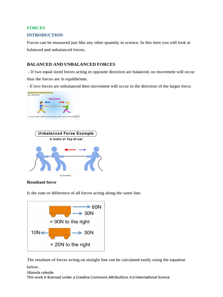 Physics - F 2 Force - Balanced and Unbalanced Forces | PDF