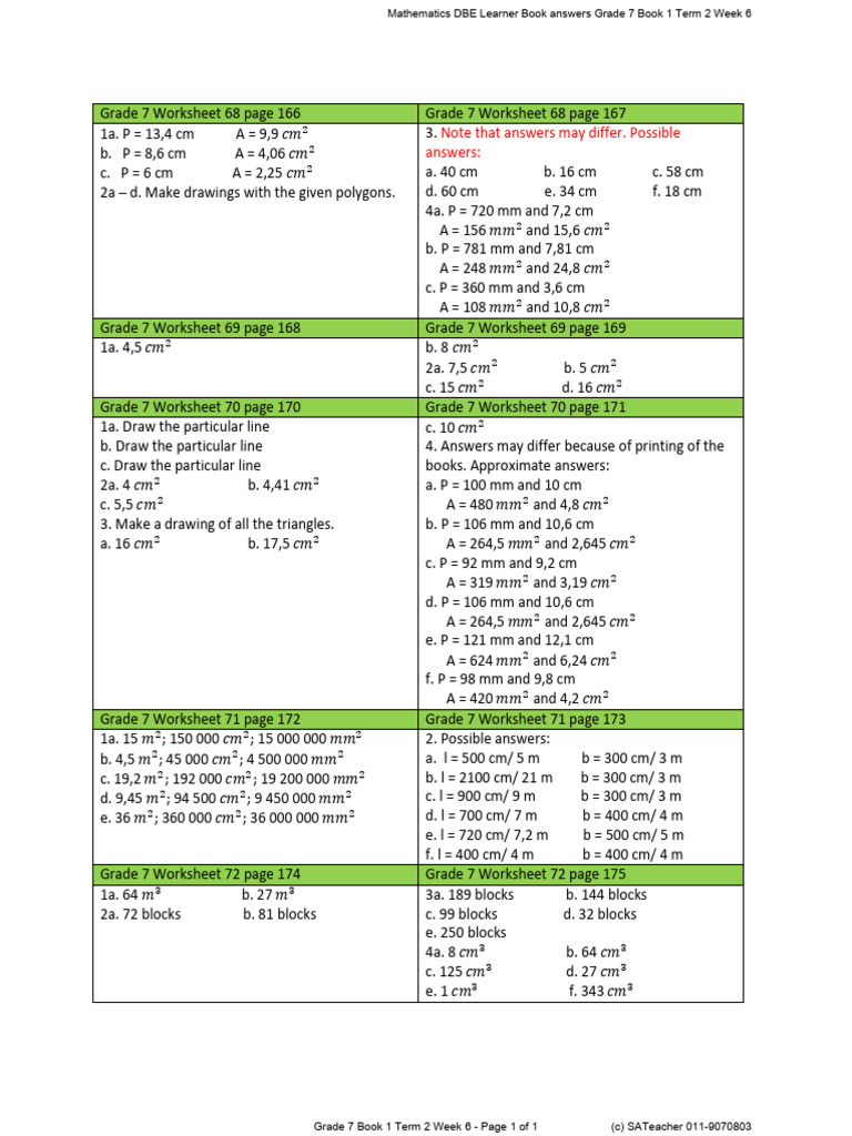 DBE Answers Grade 7 Term 2 Week 6 | PDF