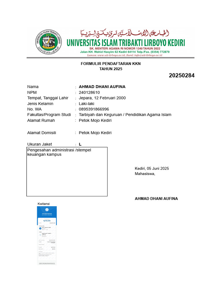 Formulir Pendaftaran KKN 2025 (Jawaban) - Bukti | PDF