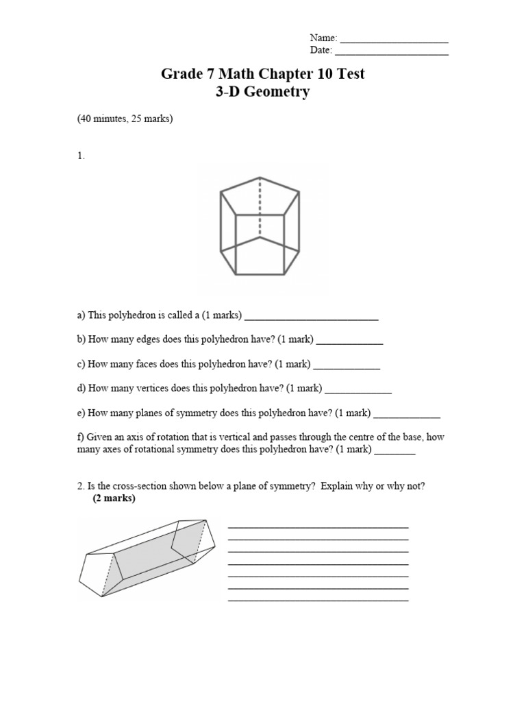 Grade 7 Math Unit 10 Test | PDF | Geometric Shapes | Convex Geometry