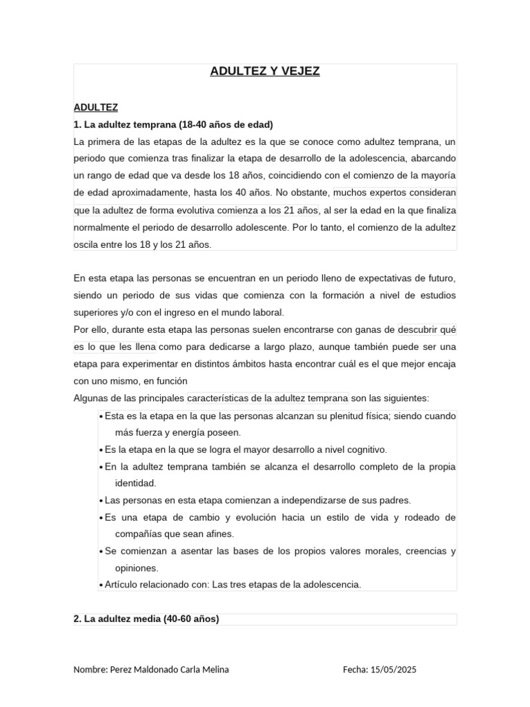 Adultez y Vejez | PDF | Adultos | Vejez