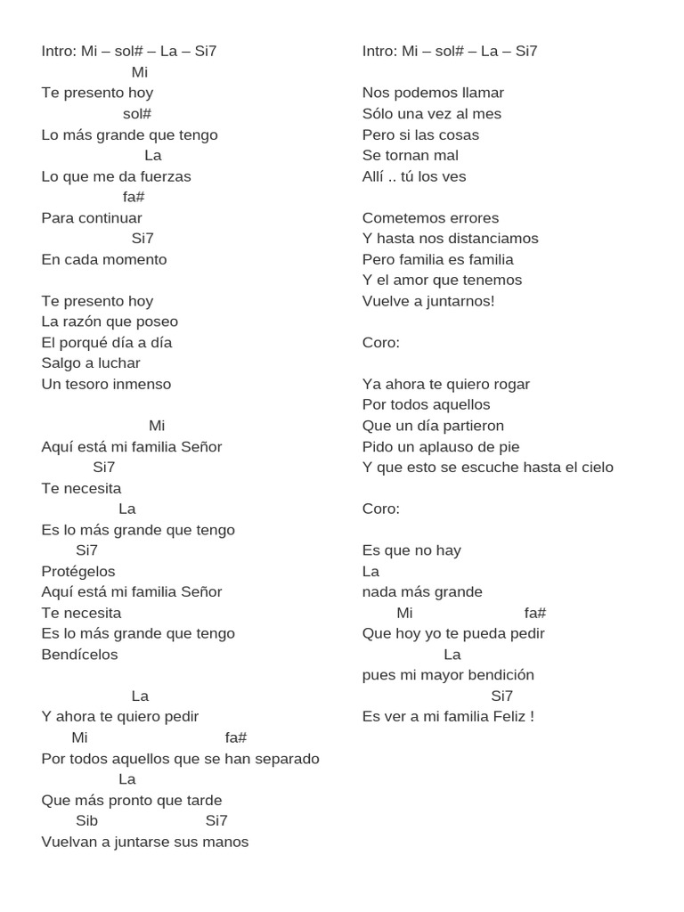 Letra de "Aquí está mi familia, Señor" | PDF