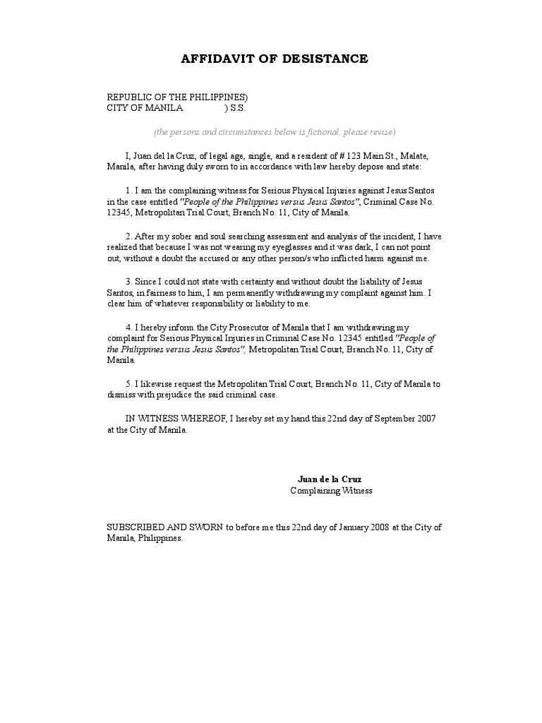 Affidavit of Desistance | PDF