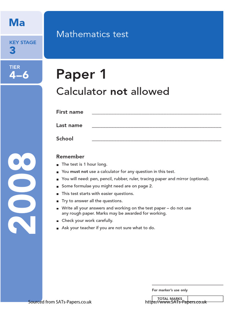 2008 Level 4 6 Paper 1 | PDF | Area | Mathematics