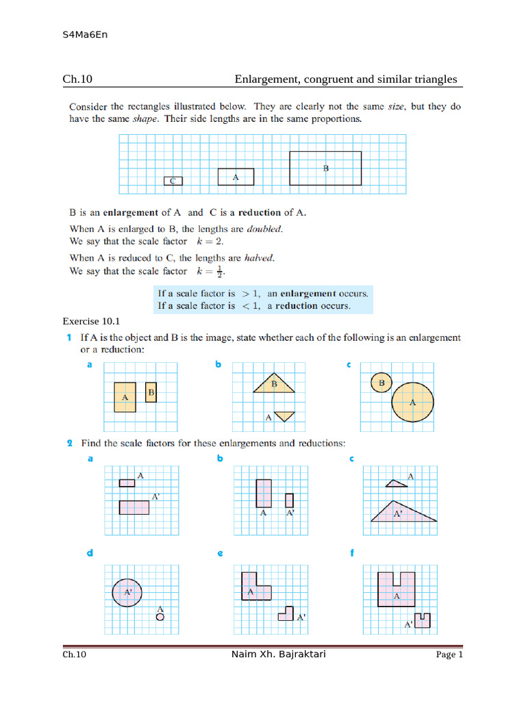 Ch10 Enlargement Similar and Congruent Triangles | PDF | Euclidean ...