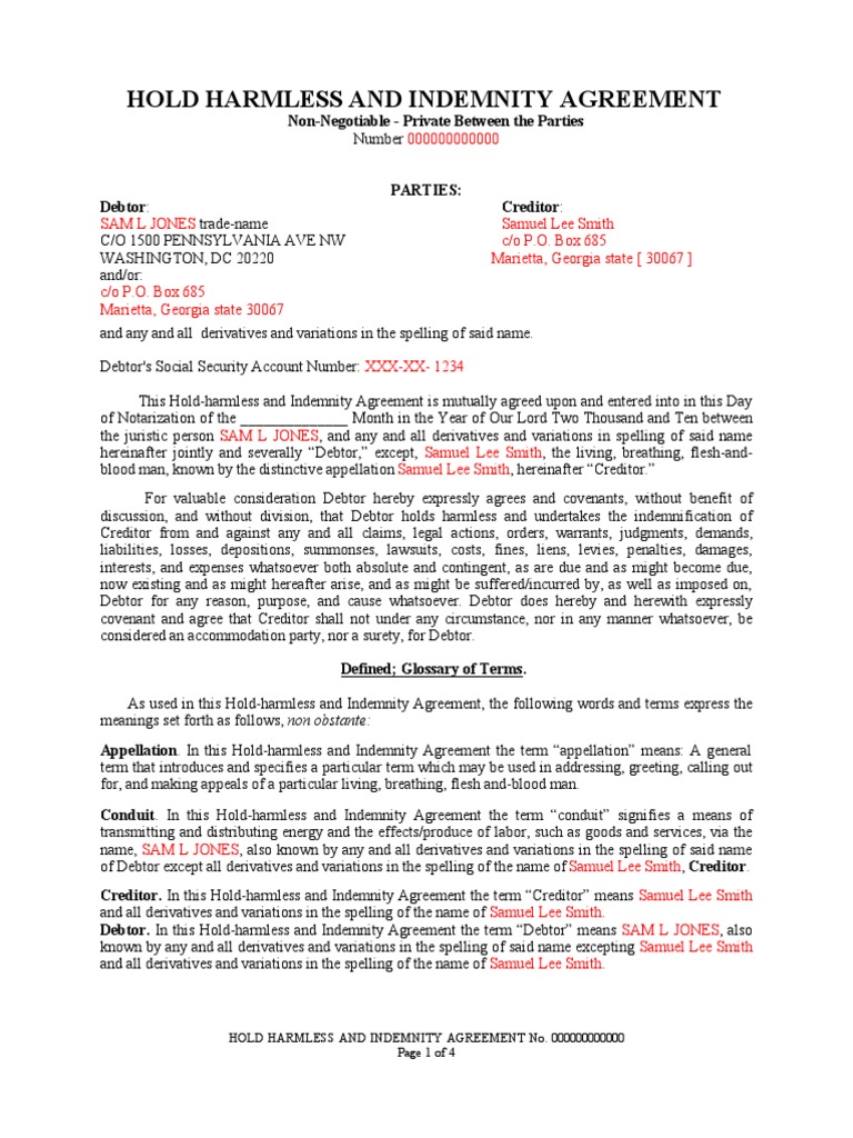 3 Hold Harmless Indemnity Agreement NEW 1st para 511 | PDF | Legal ...