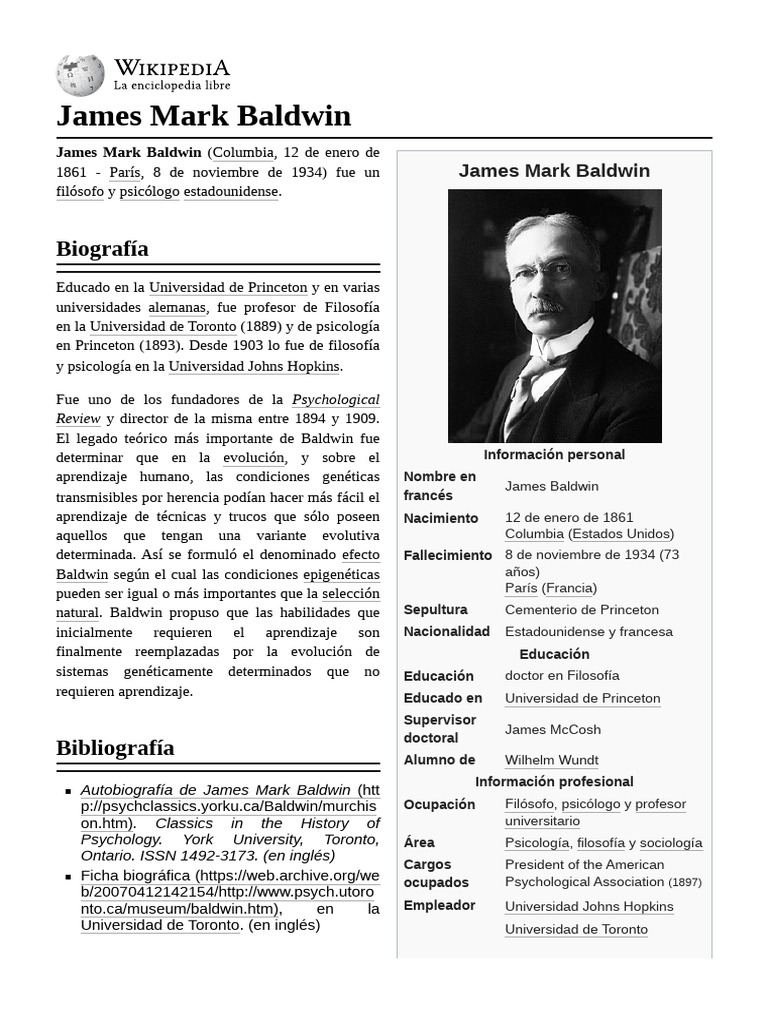 James Mark Baldwin: Filósofo y Psicólogo | PDF | Sicología | Educación ...