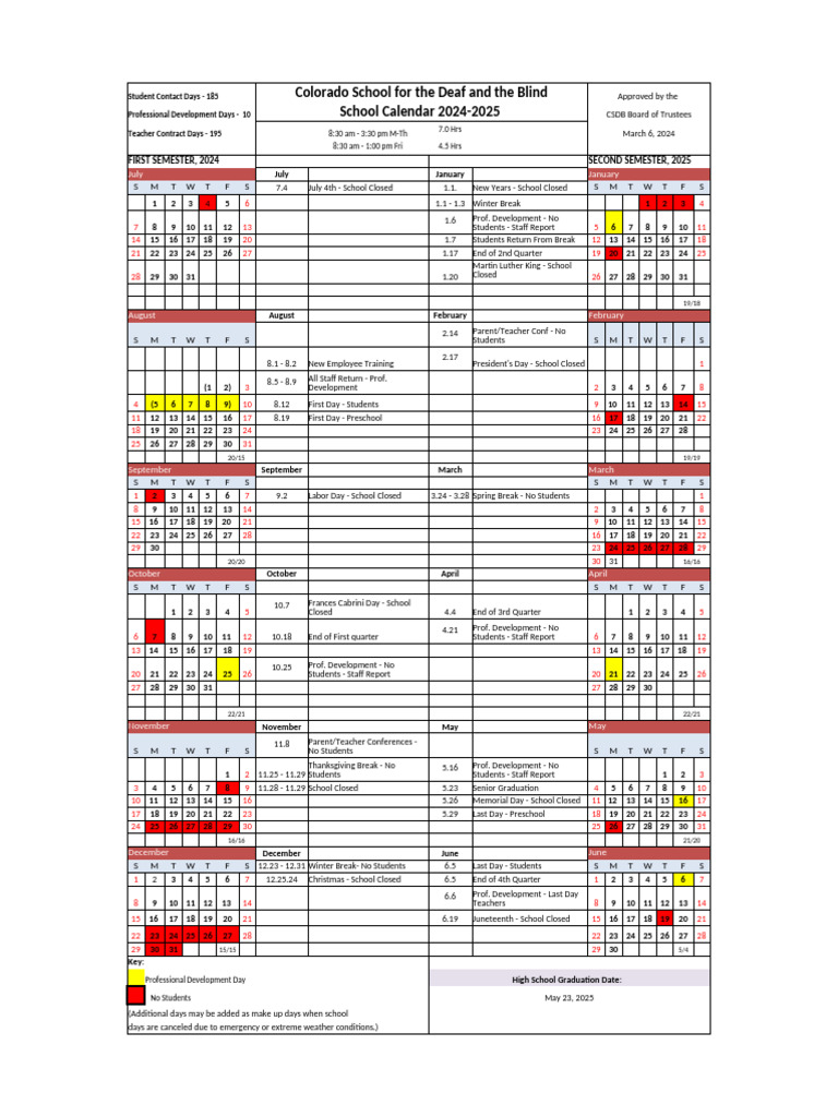 2024-2025 School Year Calendar - Final - 2 | PDF | Educational Stages
