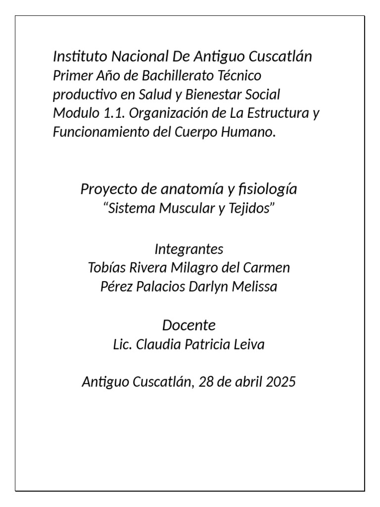 Proyecto, Anatomia y Fisiologia | PDF | Músculo | Anatomía