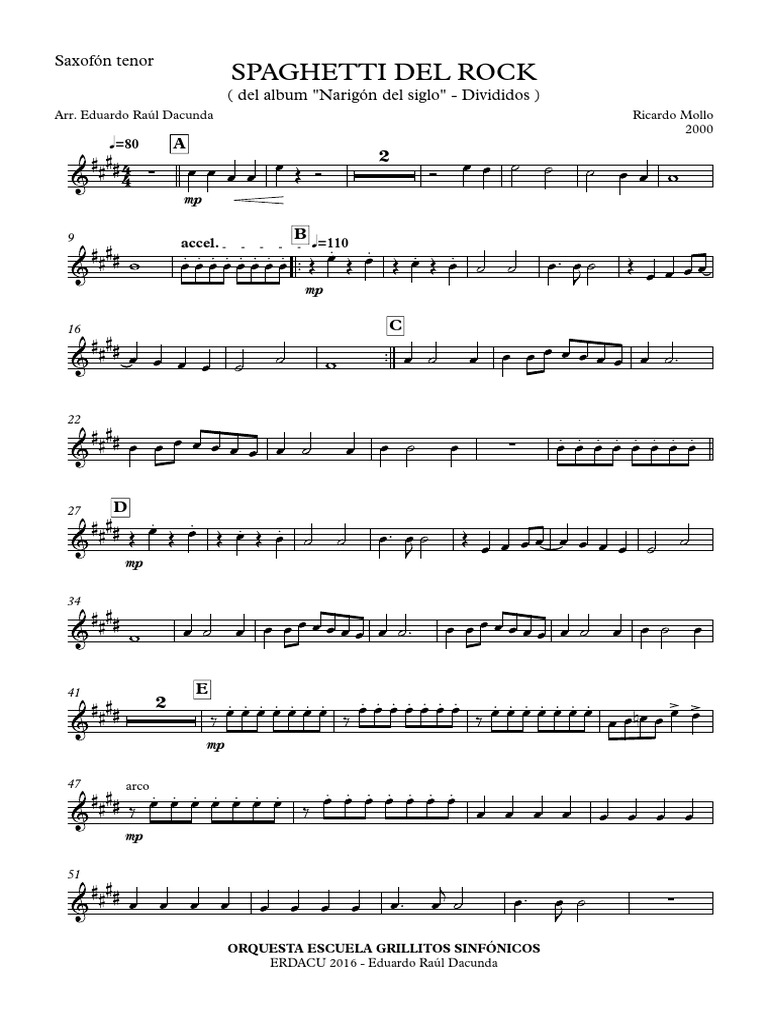 Spaguetti Del Rock - Saxofón Tenor | PDF
