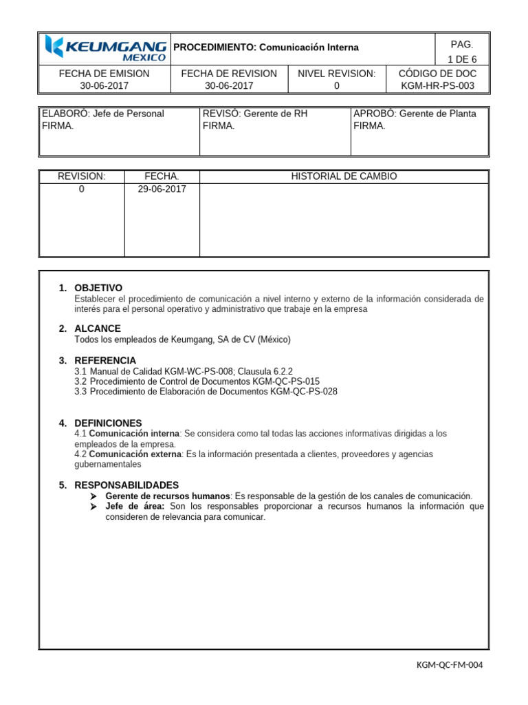 KGM HR PS 003 Formato Procedimiento | PDF | Gestión de recursos humanos | Business