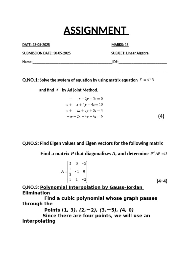 Assignment Linear Algebra Spring 2025 | PDF