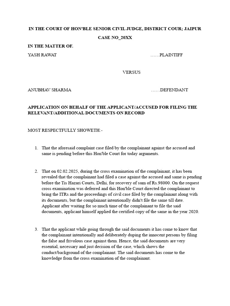 Application to File Additional Documents | PDF | Plaintiff | Lawsuit