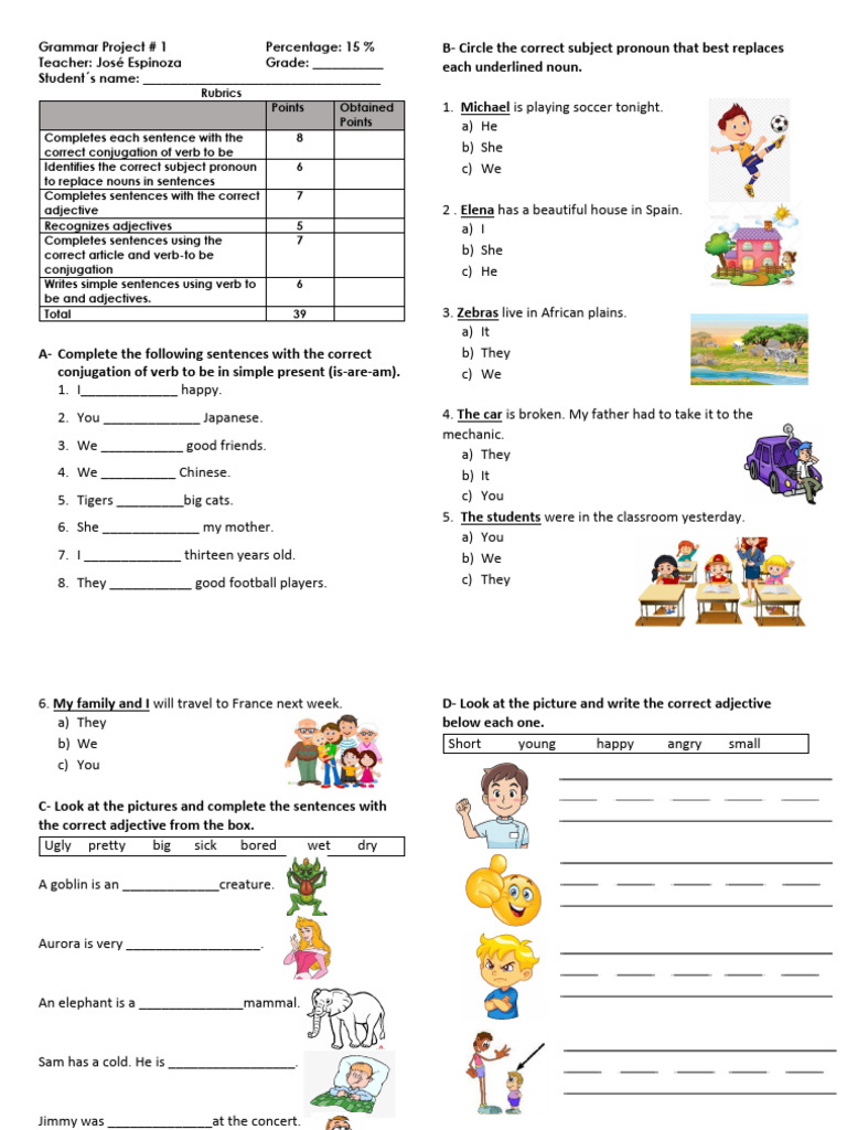 Grammar Project 1 First Grade- 2025 | PDF | Verb | Adjective