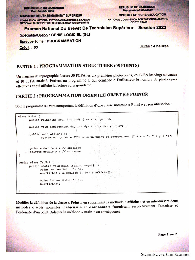 Épreuve Programmation BTS 2023 | PDF