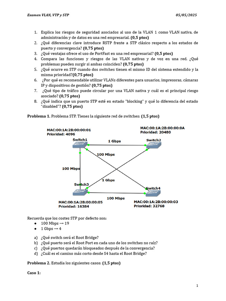 Examen B Vlan, VTP y Stp-1 | PDF | Informática | Estándares de internet