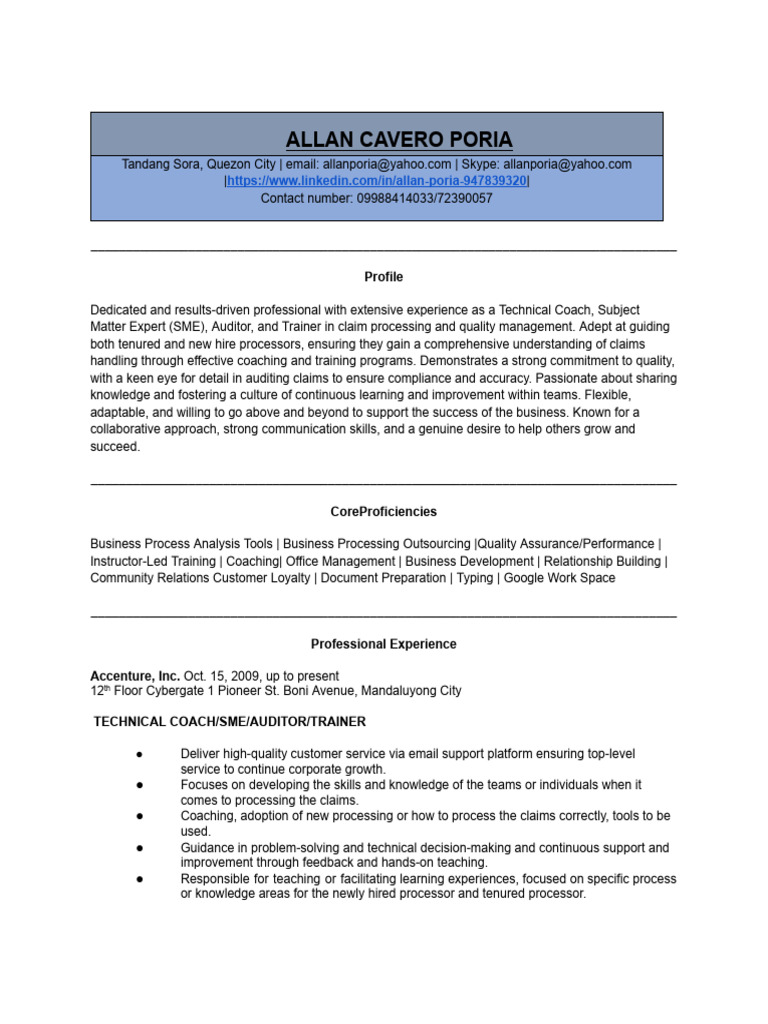 Allan Cavero Poria Resume | PDF | Business