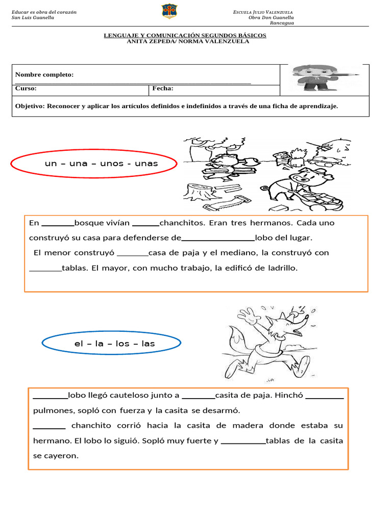 Artículos Definidos e Indefinidos para 2° Básico | PDF
