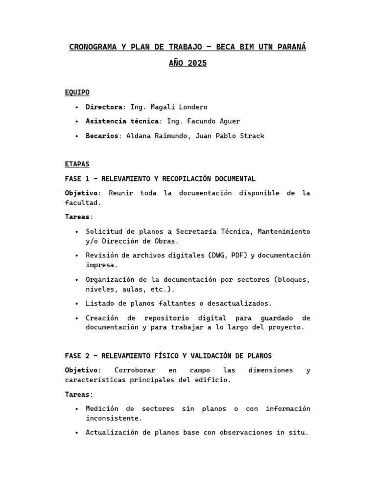 Plan de Trabajo Beca BIM UTN 2025 | PDF