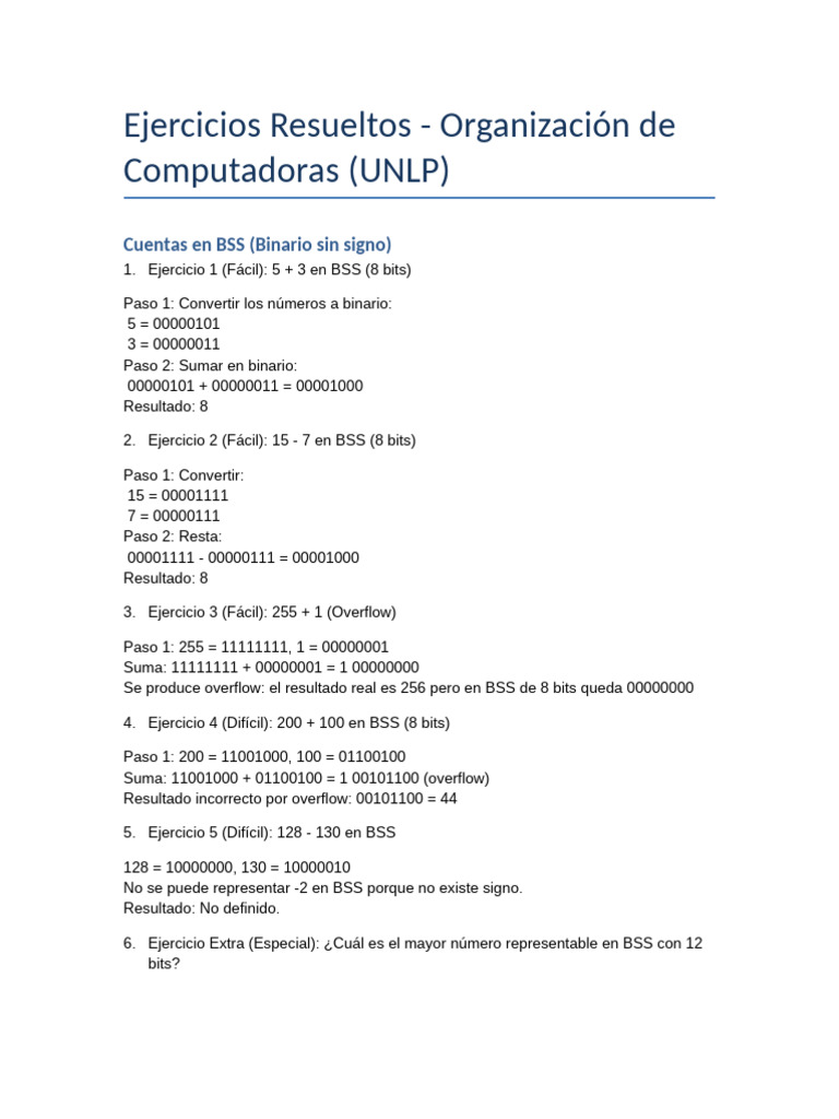 Ejercicios Resueltos OC UNLP Parte1 BSS | PDF
