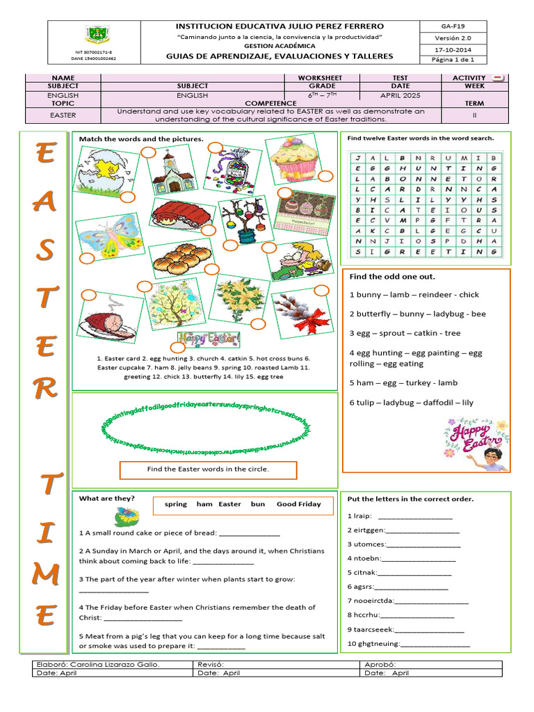 Easter 6th 7th Worksheet | PDF | Easter