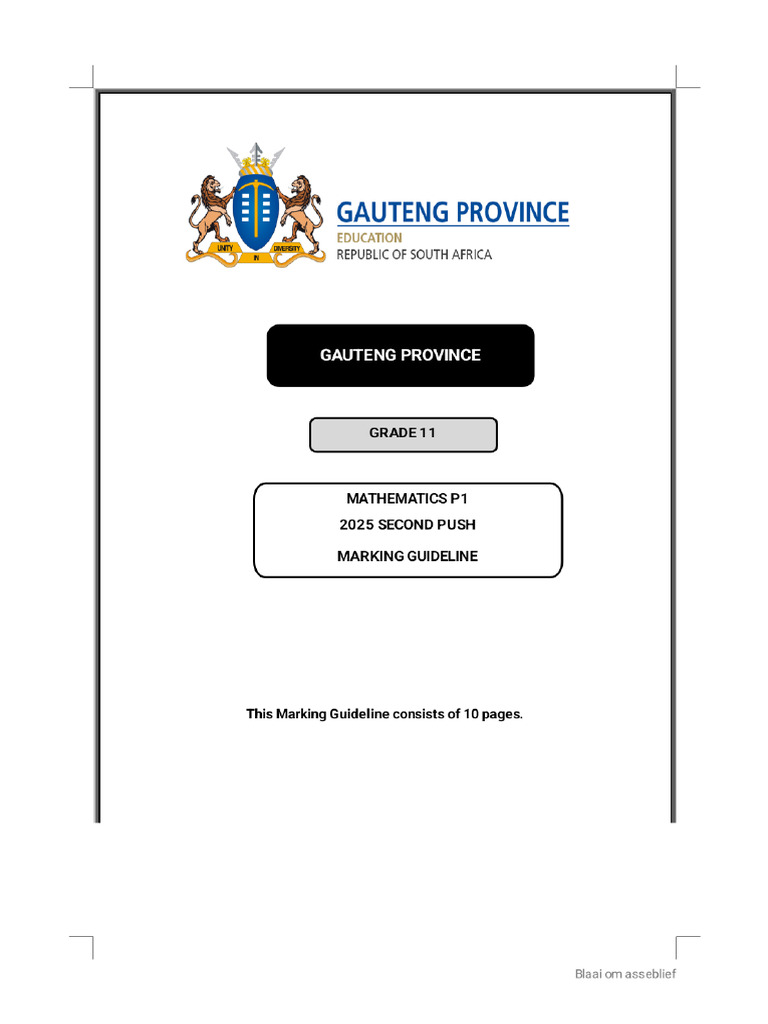 Mathematics Grade 11 P1 Marking Guideline Second Push 2025 - Phoenix | PDF