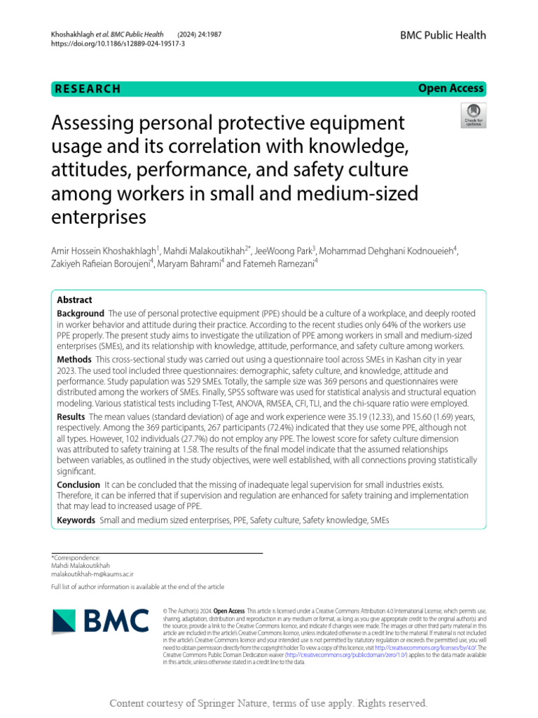PPE Usage and Safety Culture in SMEs | PDF | Creative Commons License ...