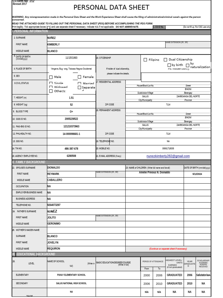 032117 Cs Form No. 212 Revised Personal Data Sheet_new | PDF