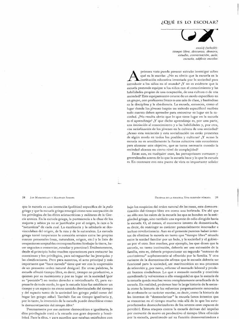 3.simons y Masschelein - Defensa de La Escuela Cap 2 Seleccionar ...