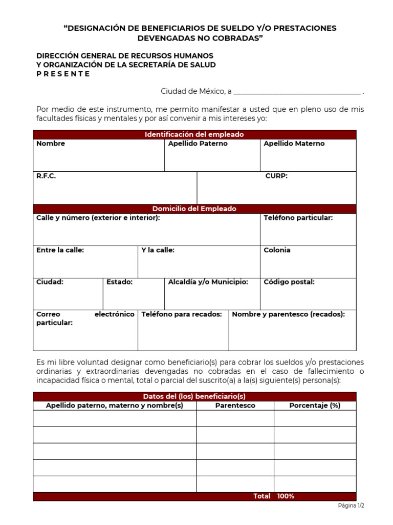 Formato Designacion de Beneficiarios - D) | PDF