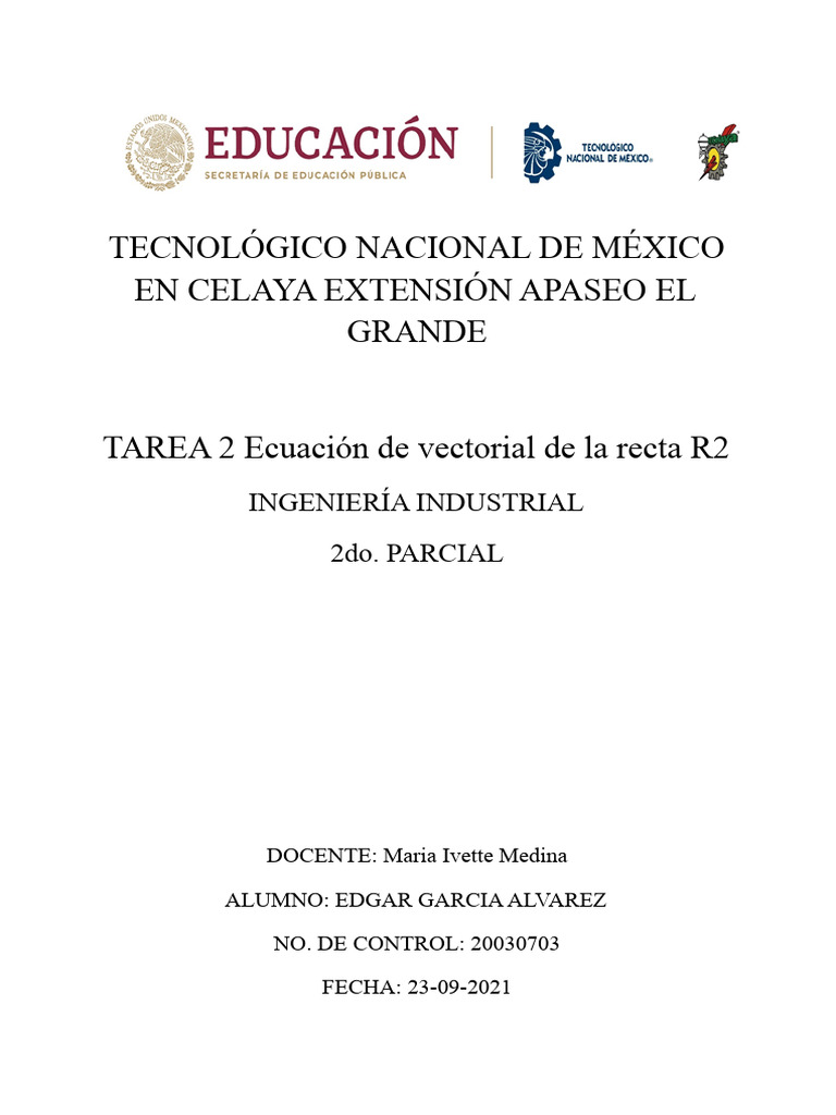 T2. Ecuación de Vectorial de La Recta R2 | PDF