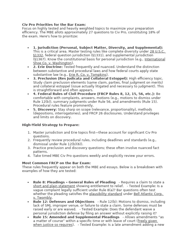 Civ Pro Priorities 6-10-25 | PDF | Federal Rules Of Civil Procedure ...