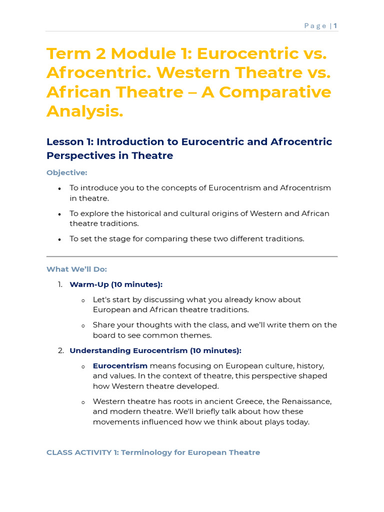 Term 2 Module 1 Lessons 1 To 4 Grade 9 IEB CA | PDF | Performing Arts | Entertainment