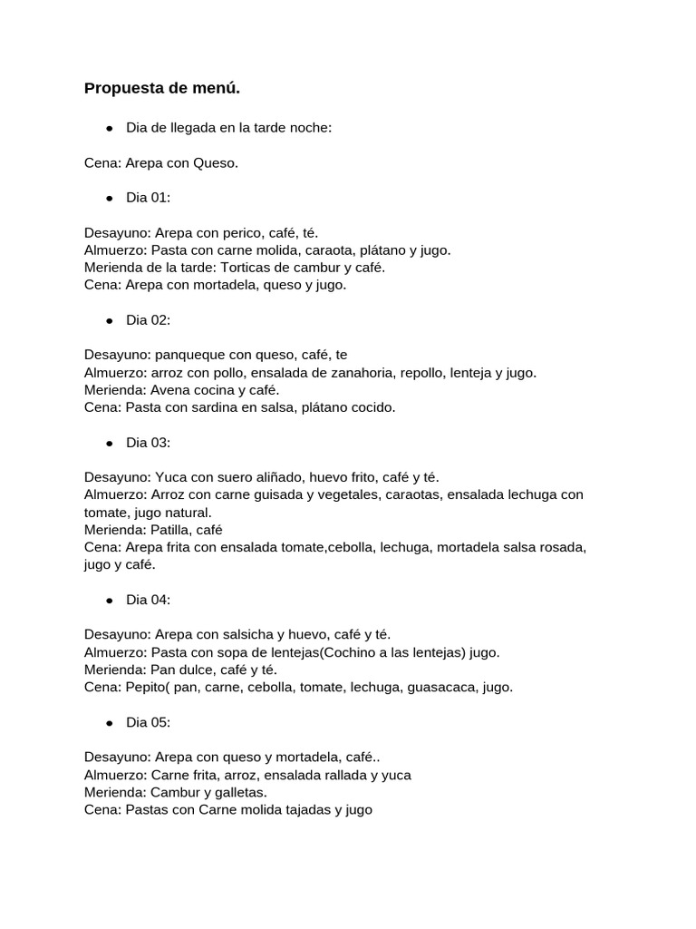 Propuesta de Menú Semanal | PDF