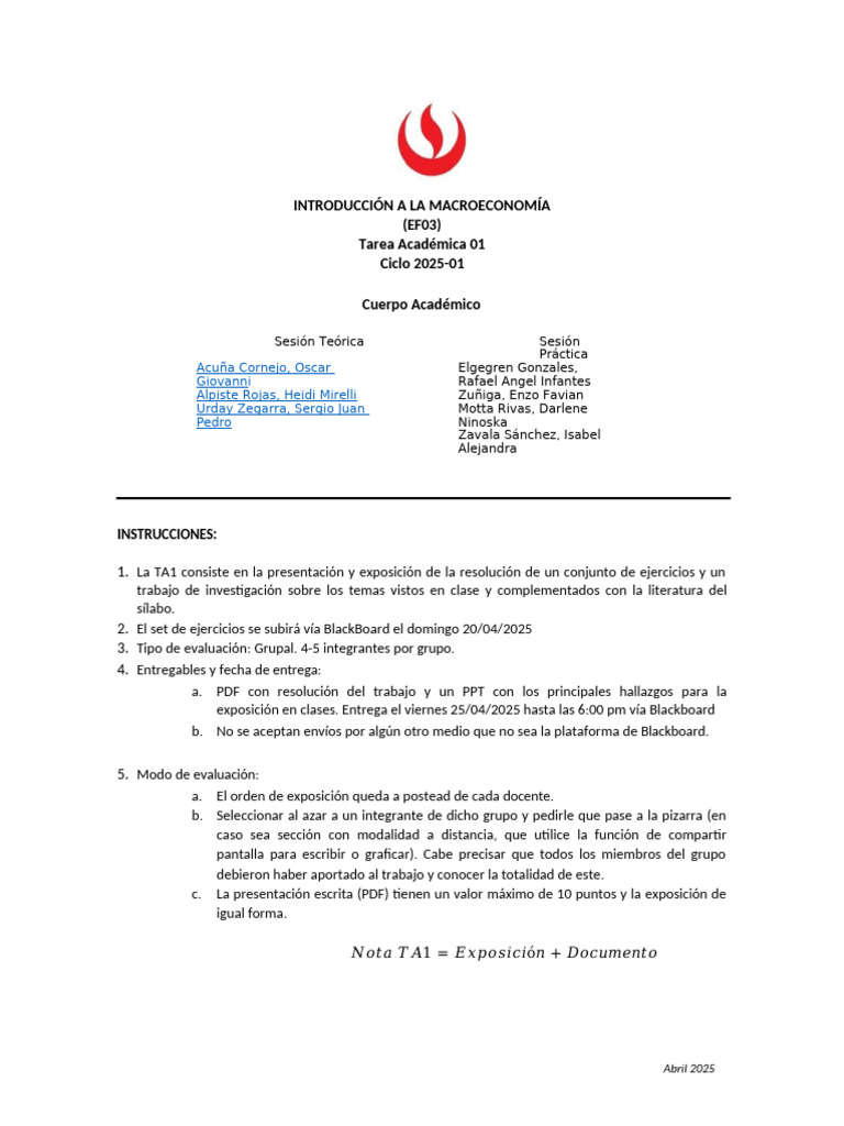 TA1 - Intro Macro - 2025-1 | PDF | Inflación | Producto Interno Bruto