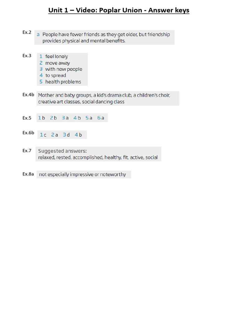 L11 - U1 Video - Answer Keys | PDF