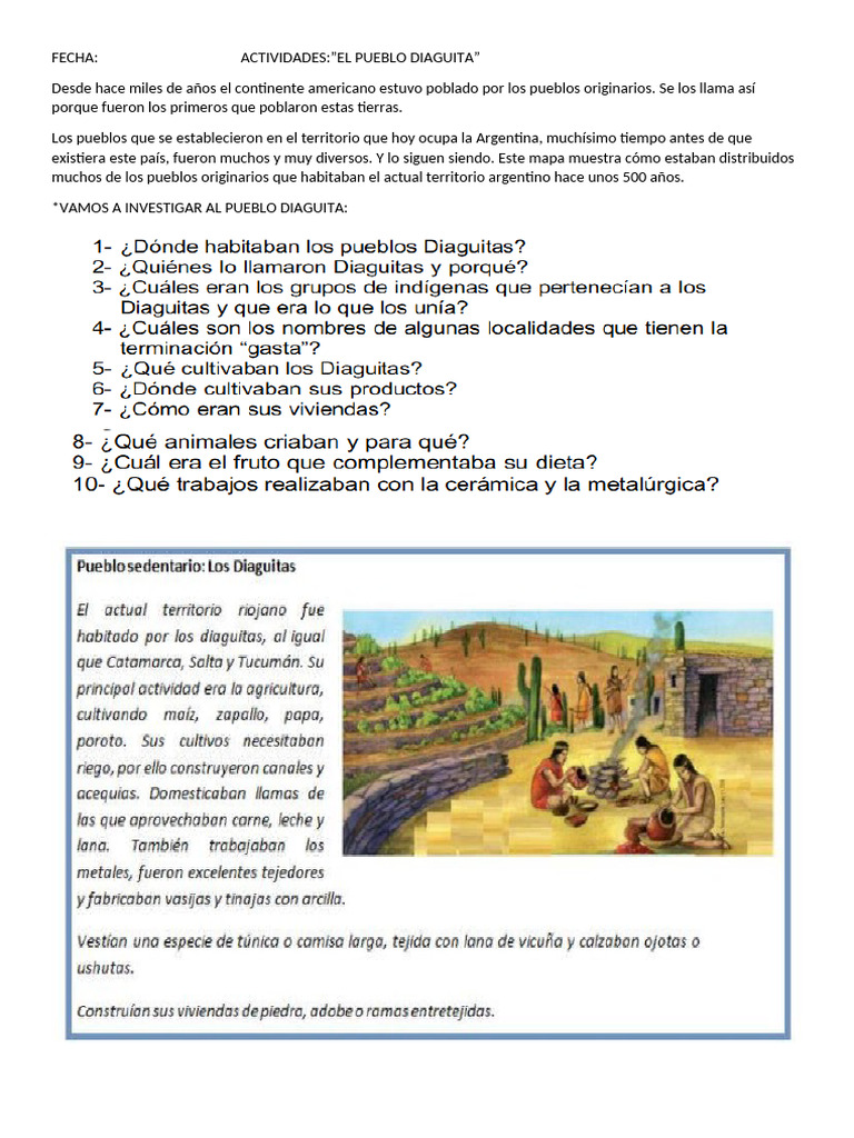 Actividades del Pueblo Diaguita | PDF