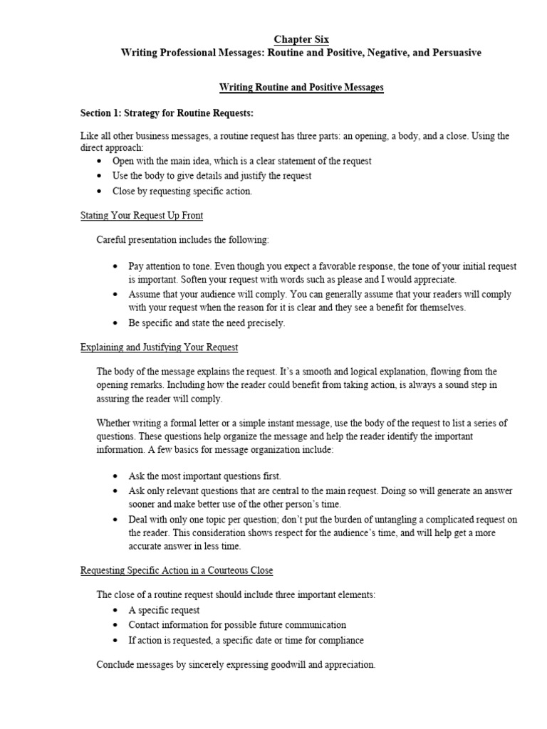 Chapter Six - Writing Professional Messages Routine and Positive ...