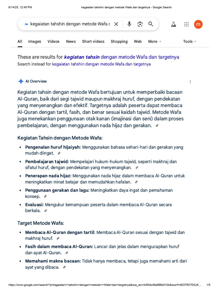 Kegaiatan Tahshin Dengan Metode Wafa Dan Targetnya | PDF