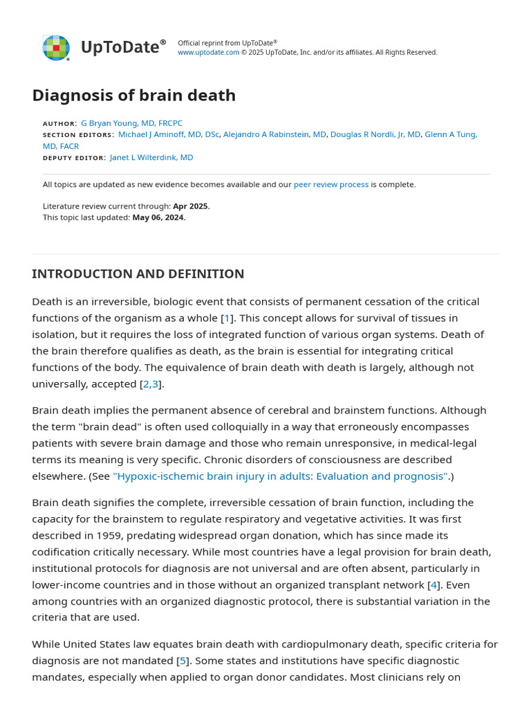 Brain Death Diagnosis Guidelines | PDF | Apnea | Anatomical Terms Of Motion