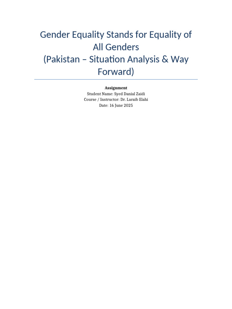 Gender Equality in Pakistan: Challenges & Solutions | PDF | Literacy ...