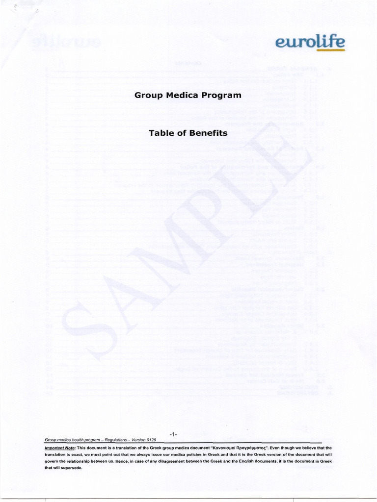 Table of Benefits Eurolife | PDF | Insurance | Radiation Therapy