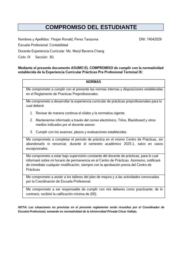 Carta de Compromiso | PDF