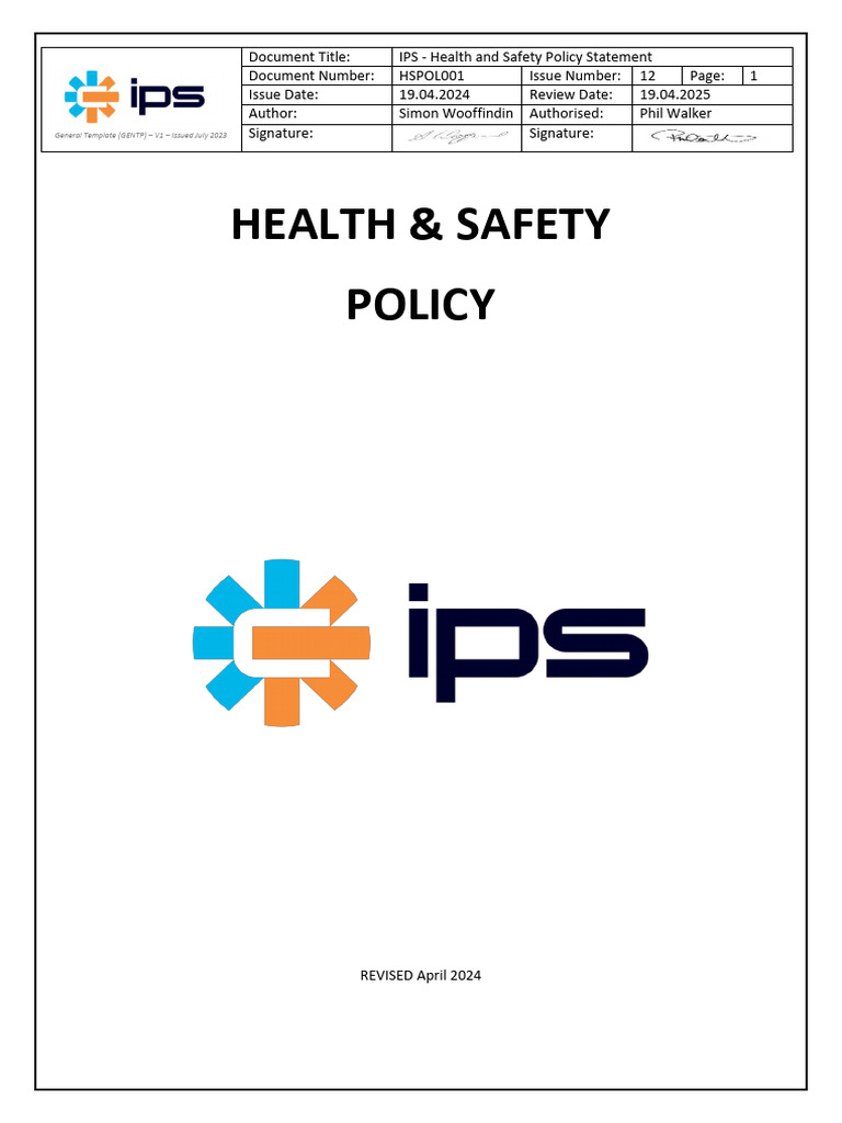 HSPOL001 - IPS - Health and Safety Policy Statement - V12 - Ver 12 ...