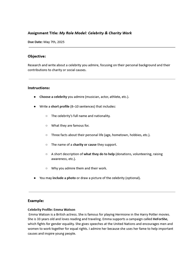 My Role Model Celebrity Charity Work-2 | PDF
