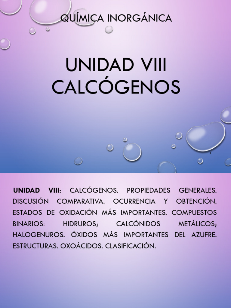 Unidad VIII Calcógenos | PDF | Ácido | Enlace químico