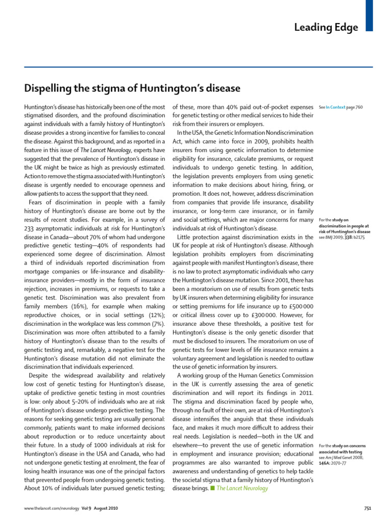 Dispelling The Stigma of Huntington's Disease - Lane | PDF | Genetic ...