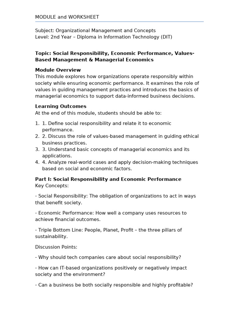 Organizational Management Module and Worksheet | PDF | Economics | Economies